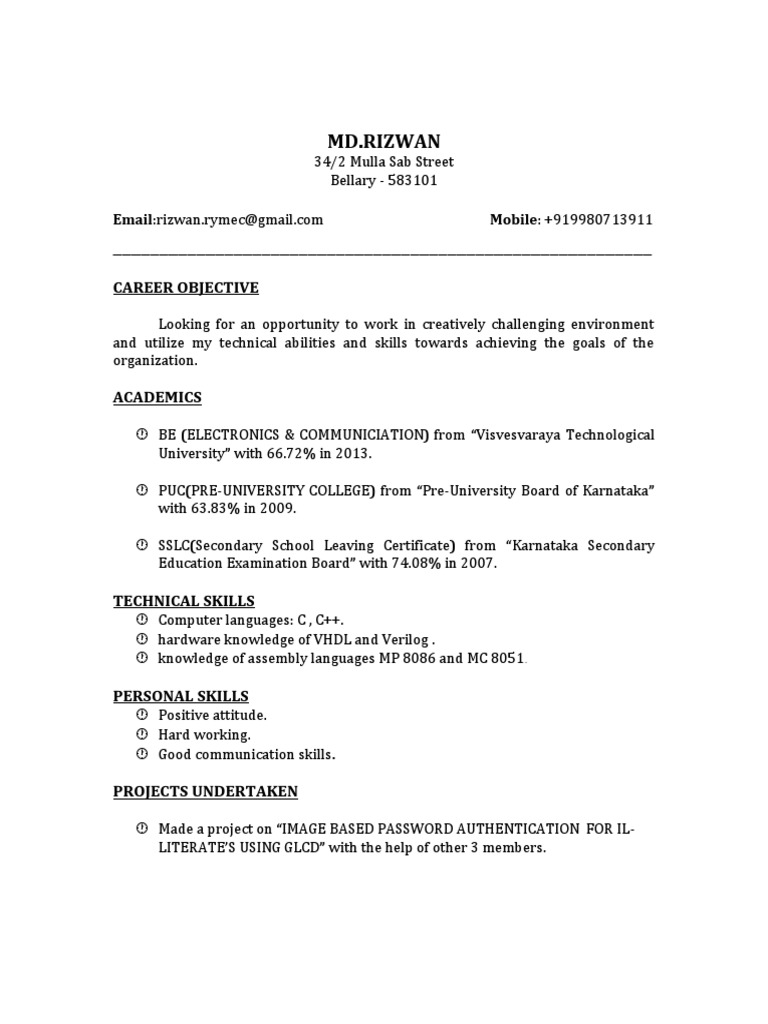 MD - Rizwan: Career Objective | PDF