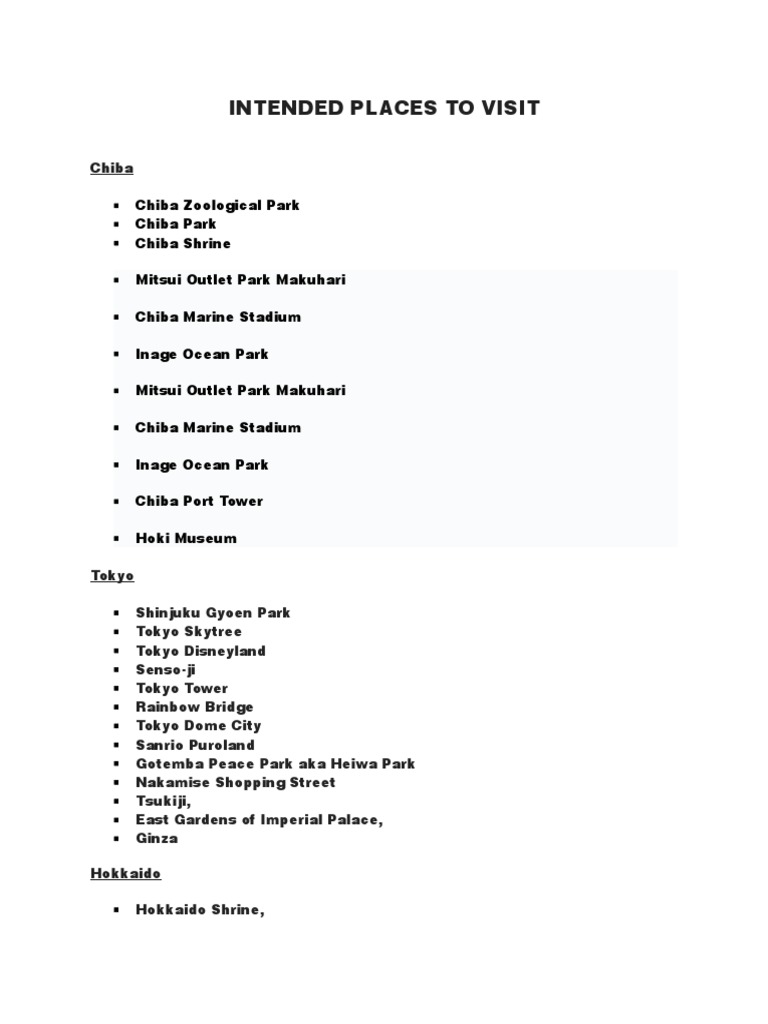 Places To Visit | PDF | Travel