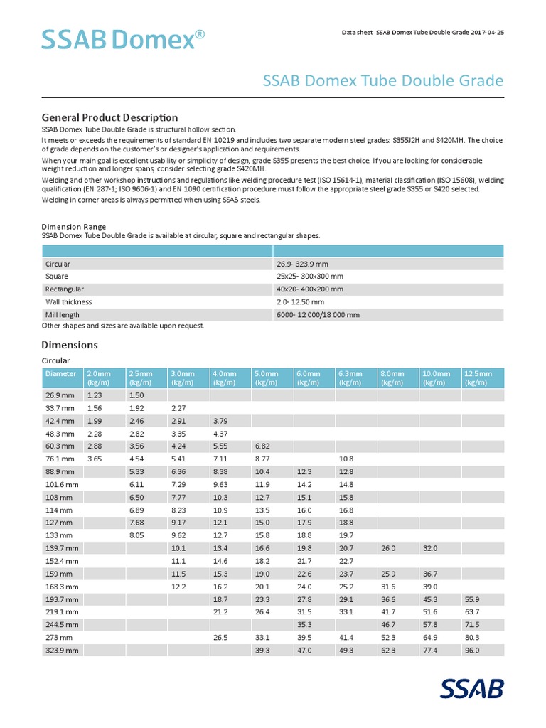 SSAB Domex Tube Double Grade: General Product Description | PDF ...