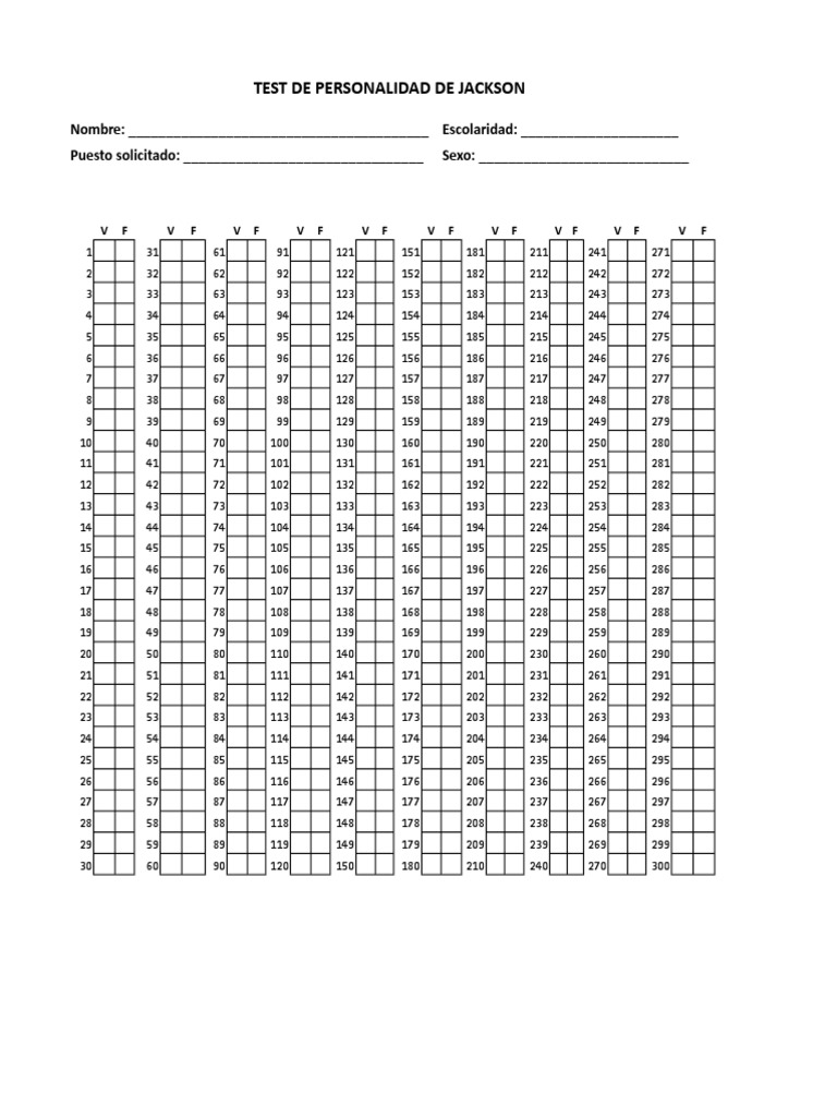 Hoja de Respuestas y Escala Jackson