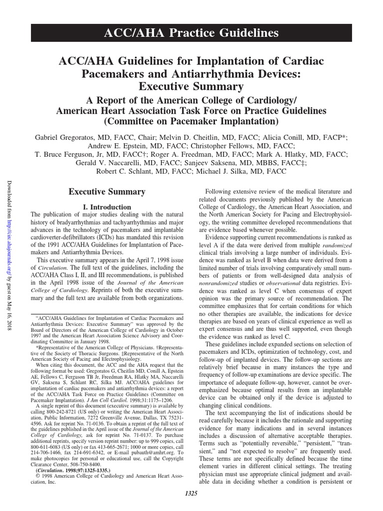 ACC/AHA Guidelines For Implantation of Cardiac Pacemakers and ...