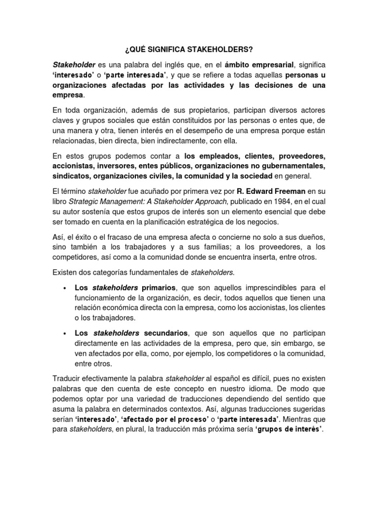 Qué Significa Stakeholders | PDF