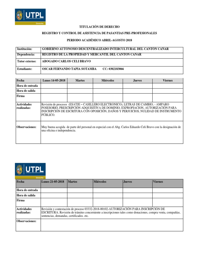 Registro de Asistencias Con Sello Utpl Imprimir. | PDF | Derecho