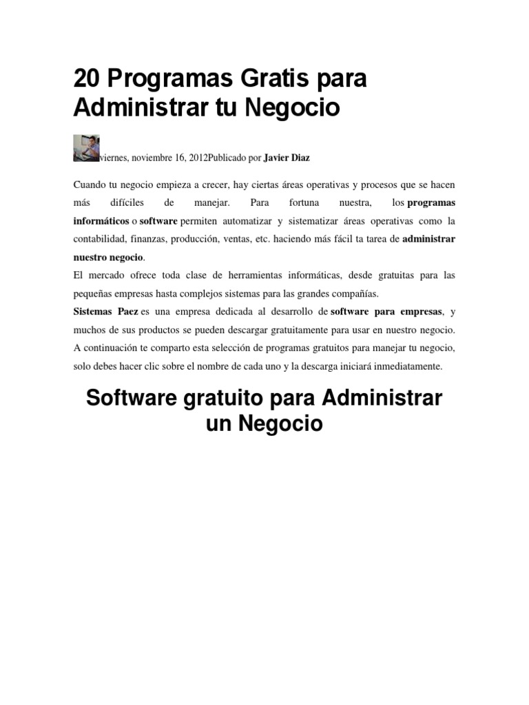 20 Programas Gratis para Administrar Tu Negocio | PDF | Computación en ...