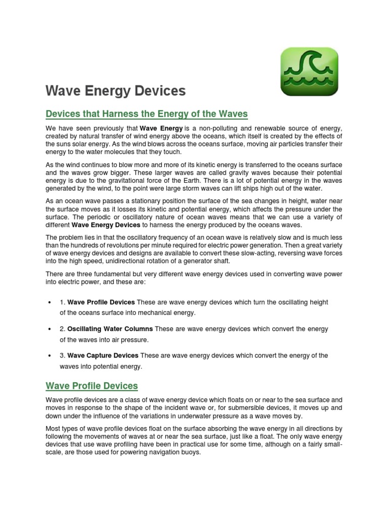 Wave Energy Devices: Devices That Harness The Energy of The Waves | PDF ...