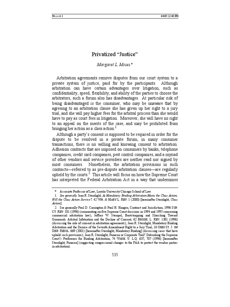 Privatized Justice, Moses | PDF | Arbitration | Legal Concepts