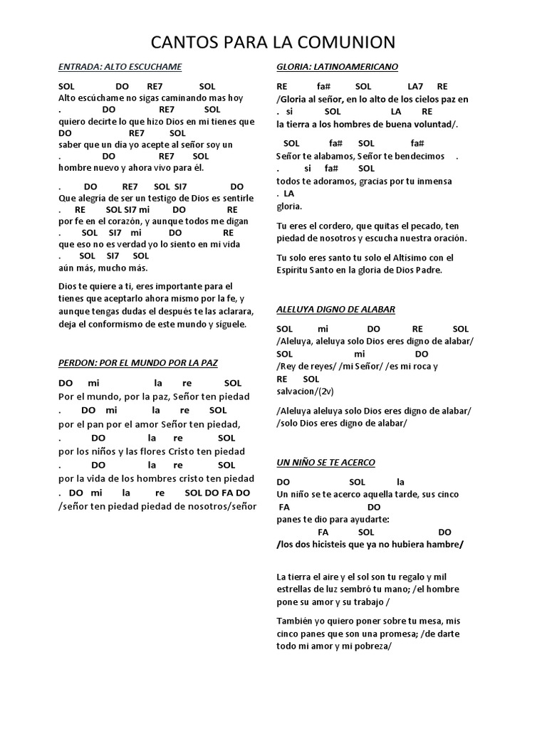 Cantos para La Comunion | Descargar gratis PDF | eucaristía | Misa ...