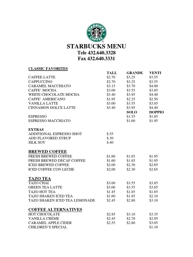 Star Bucks Menu | PDF | Hot Drinks | Non Alcoholic Drinks