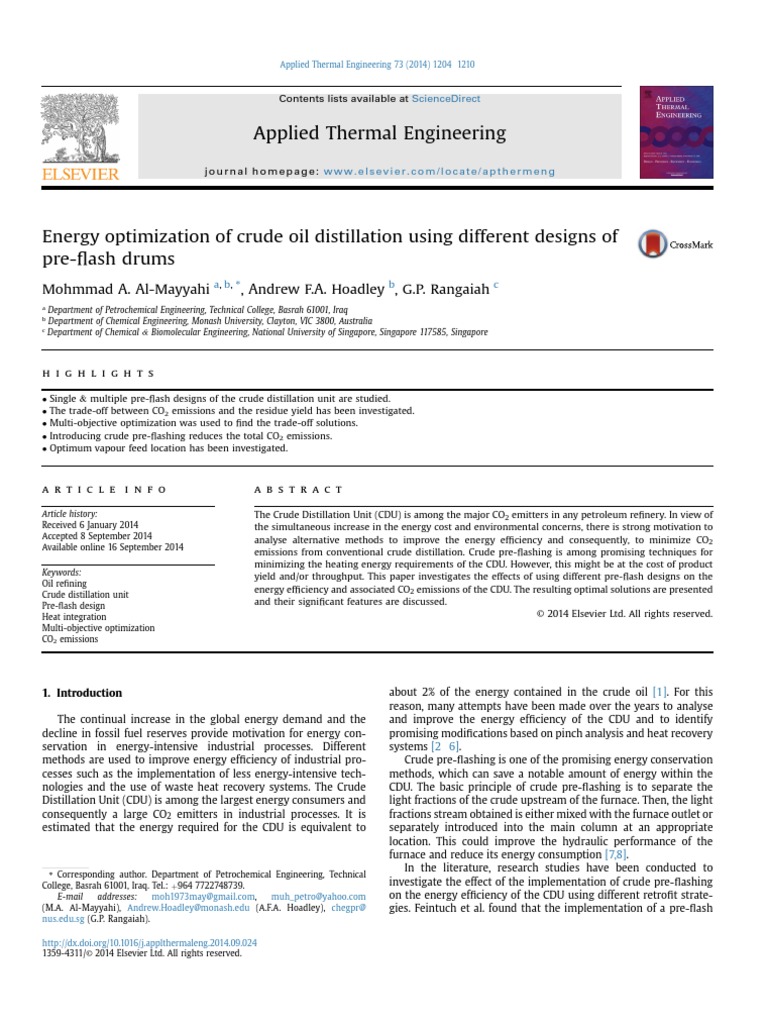 Energy Optimization of Crude Oil Distillation Using Different Designs ...