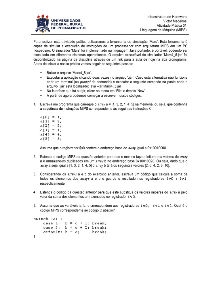 Programação MIPS com Simulador Mars | PDF | Estrutura de dados de ...