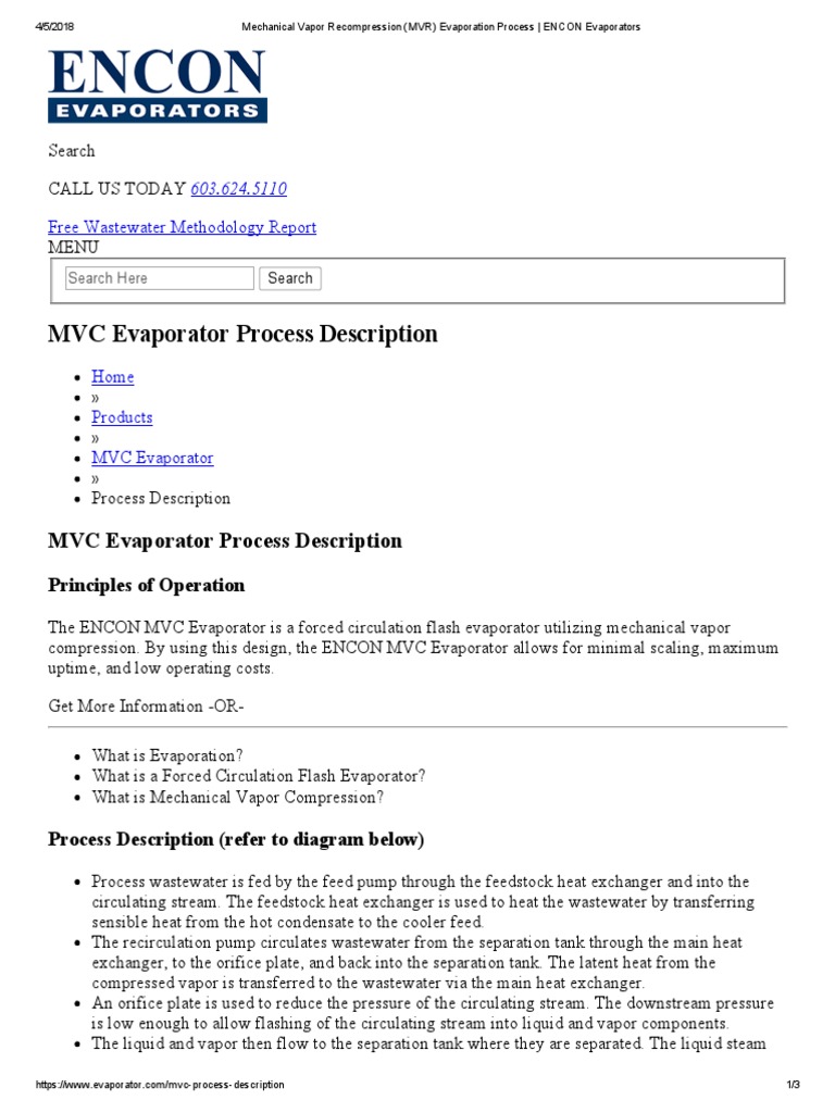 Mechanical Vapor Recompression (MVR) Evaporation Process - ENCON ...