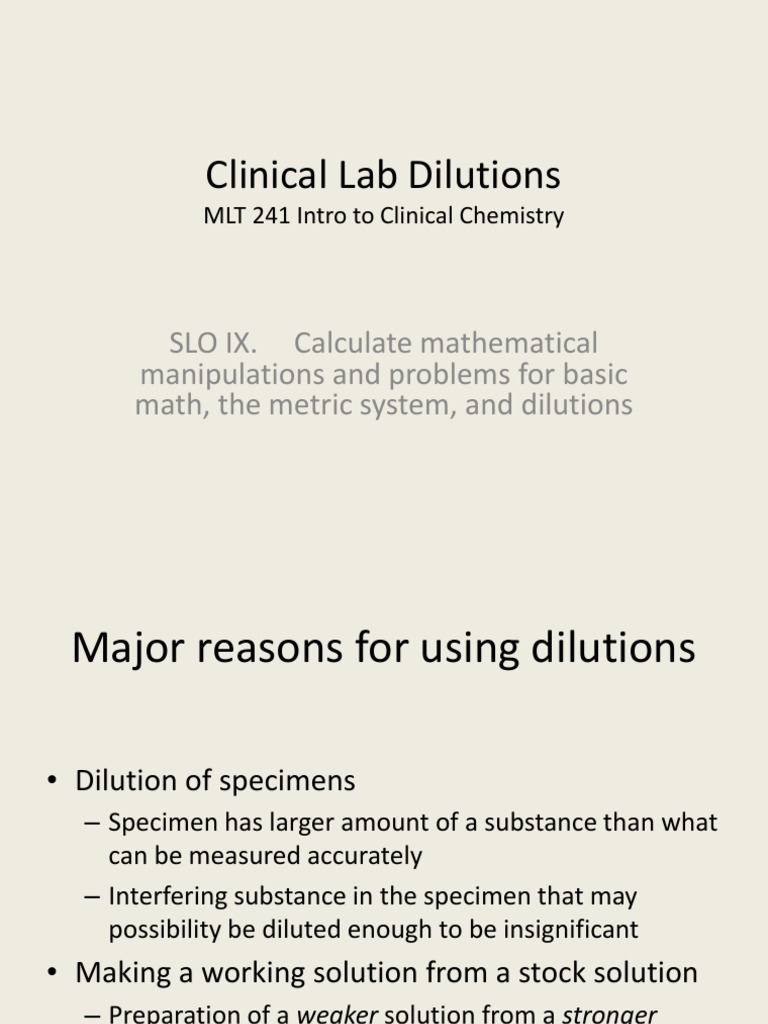 Clinical Lab Dilutions | PDF | Creatinine | Concentration
