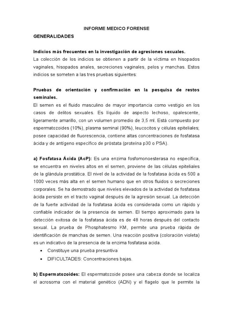 Informe Medico Forense | PDF | Semen | Antígeno específico de la próstata