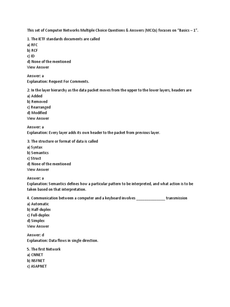 This Set of Computer Networks Multiple Choice Questions | PDF | Osi Model | Computer Network