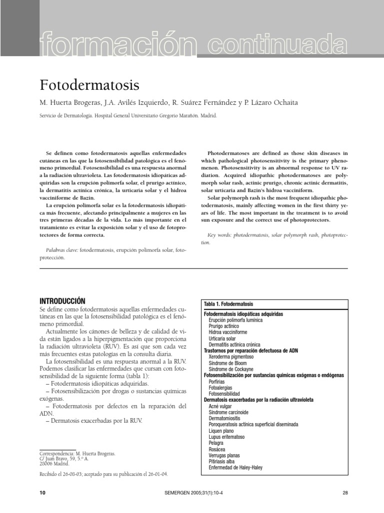 Articulo Fotodermatosis | PDF | Piel | Dermatología