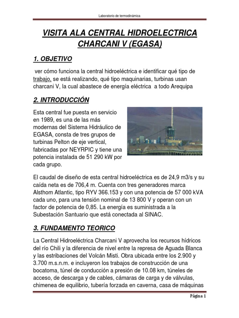 Visita a Central Hidroeléctrica Charcani V | PDF | Energía (general) | Energía y recursos