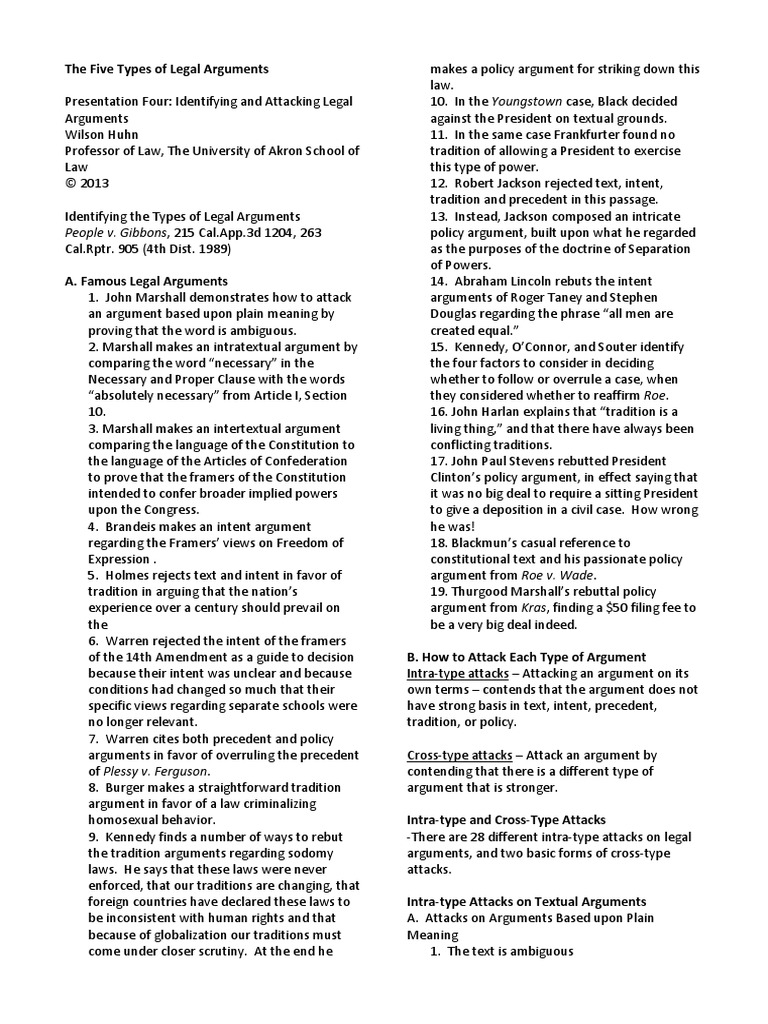 The Five Types of Legal Arguments | PDF | Precedent | Analogy