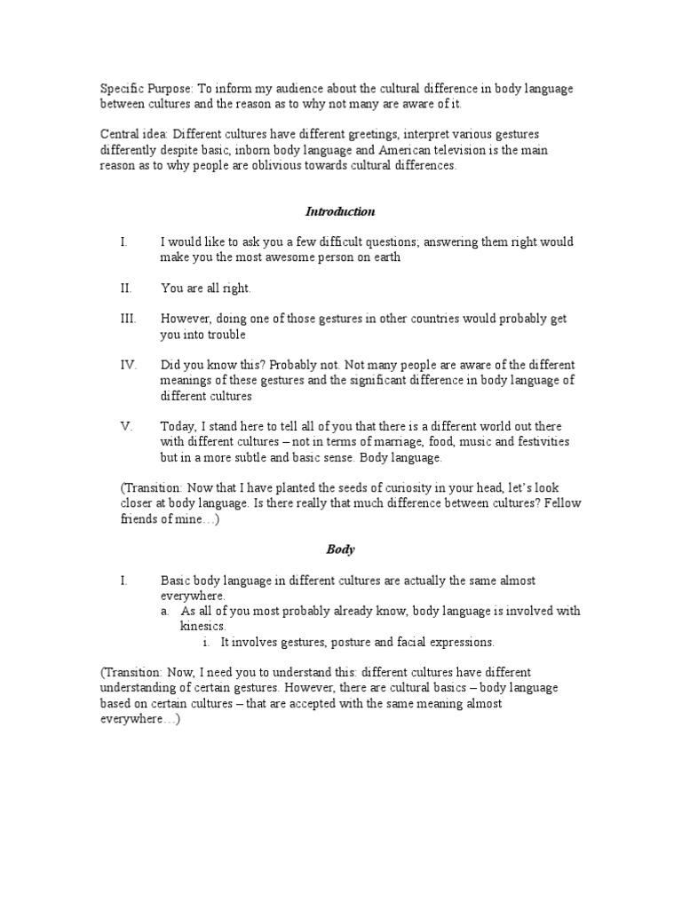Informative Speech 2010 (Speaking Outline) 2 | PDF | Facial Expression ...