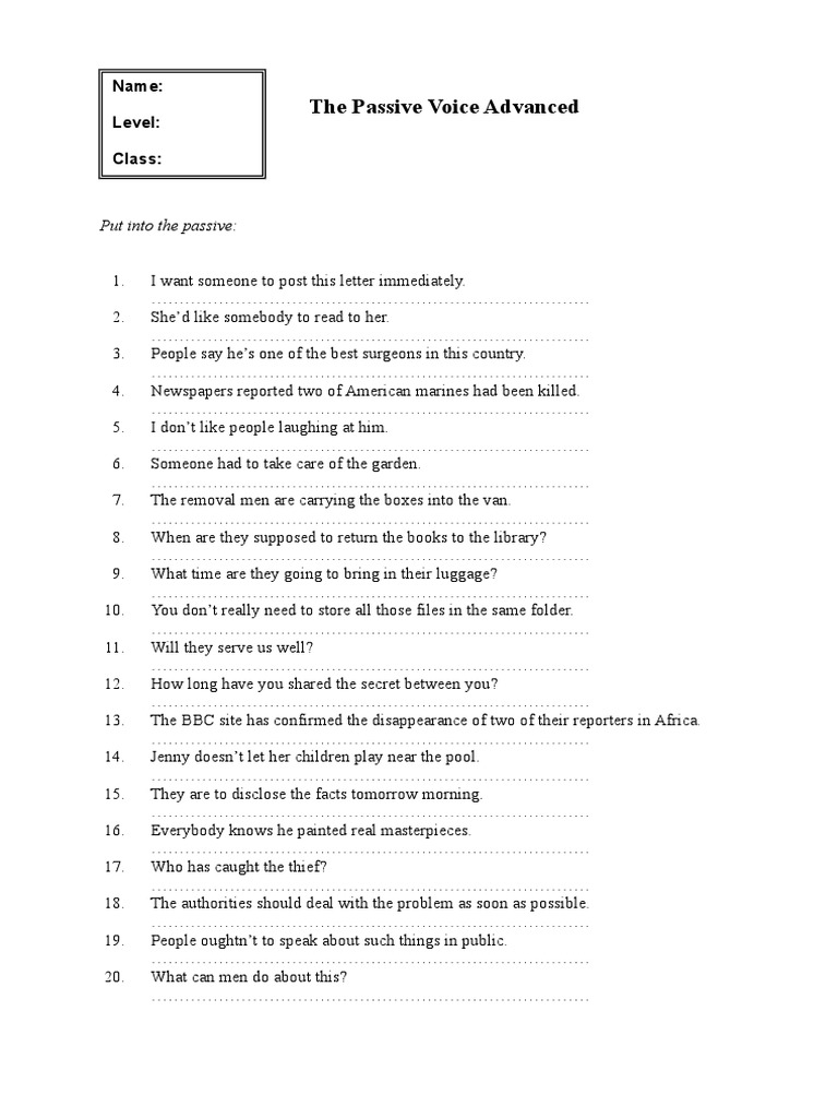 The Passive Voice Advanced With Key | PDF