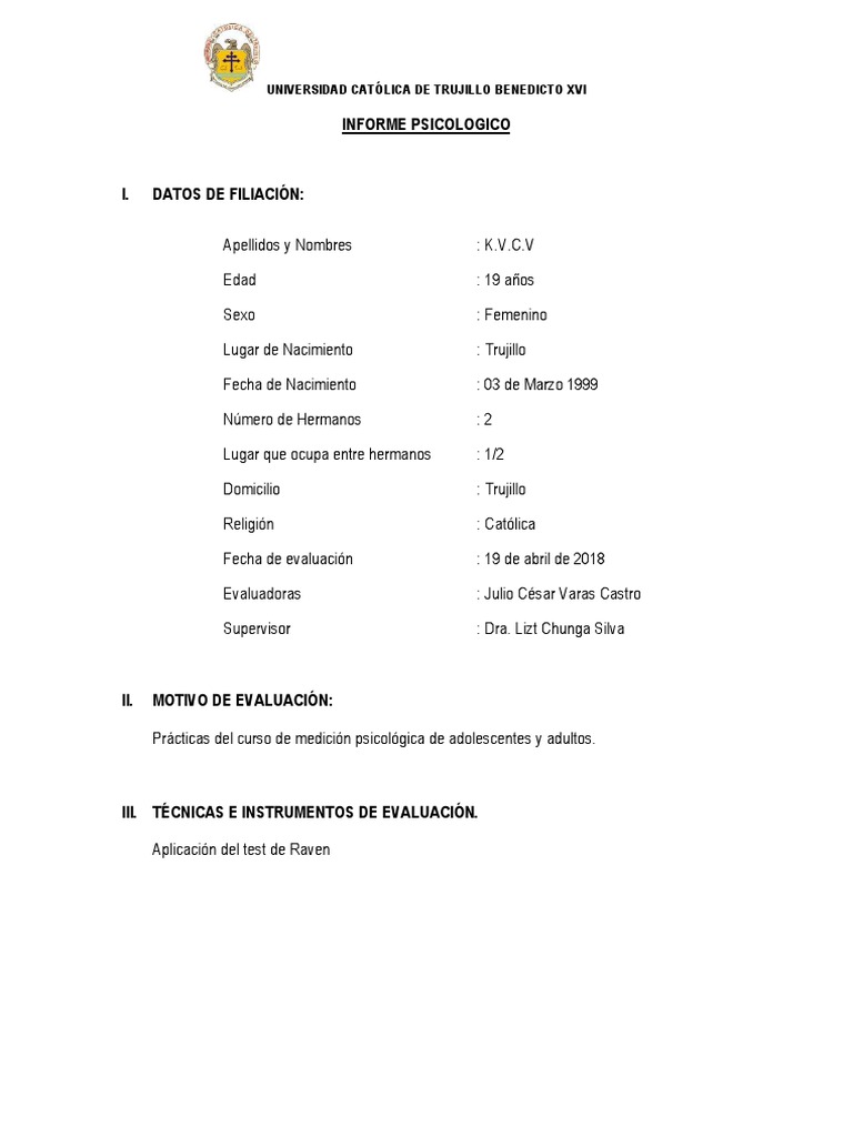 Informe Test de Raven 1 | PDF | Razón | Evidencia