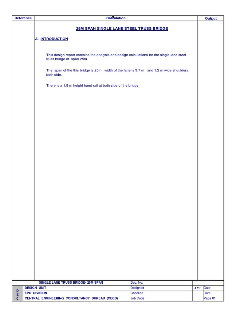 25m Single Lane Bridge Design Calculations Latest PDF | Download Free ...