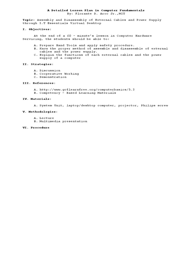 A Detailed Lesson Plan in Computer Fundamentals2 | PDF | Computers