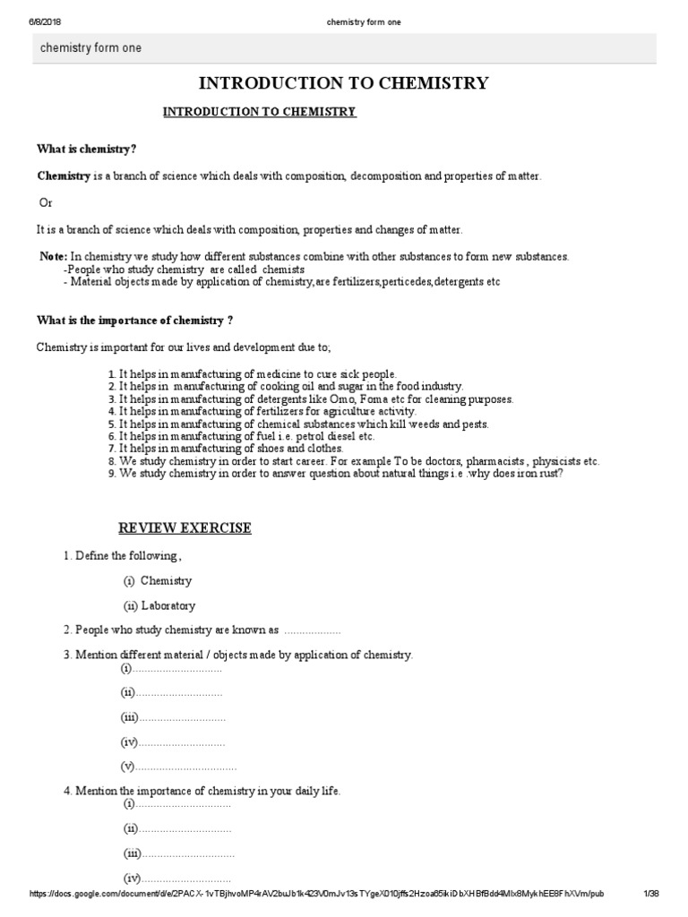 Chemistry Form One | PDF | Hypothesis | Chemical Elements