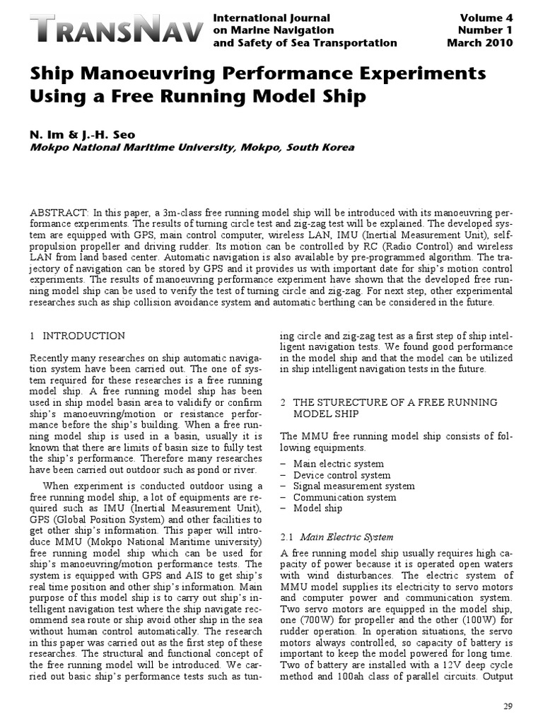 Im and SEO 2010 Ship Manoeuvring Performance Experiments Using A Free Running Model Ship | PDF ...
