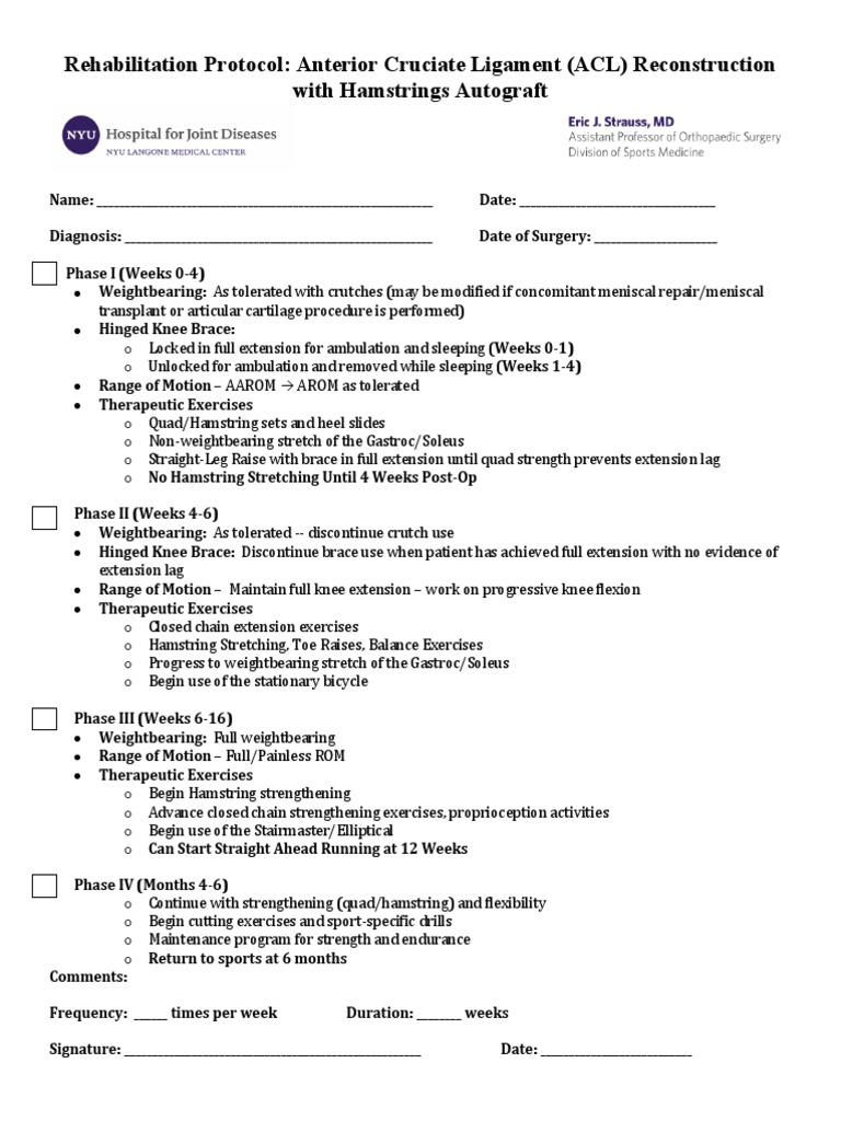 ACL Hamstring Autograft Rehab Protocol | PDF