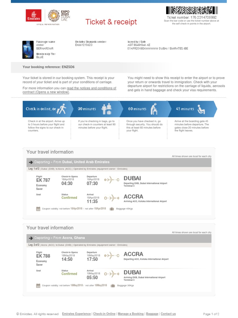 Emirates Ticket 1 | PDF | Airport | Aviation
