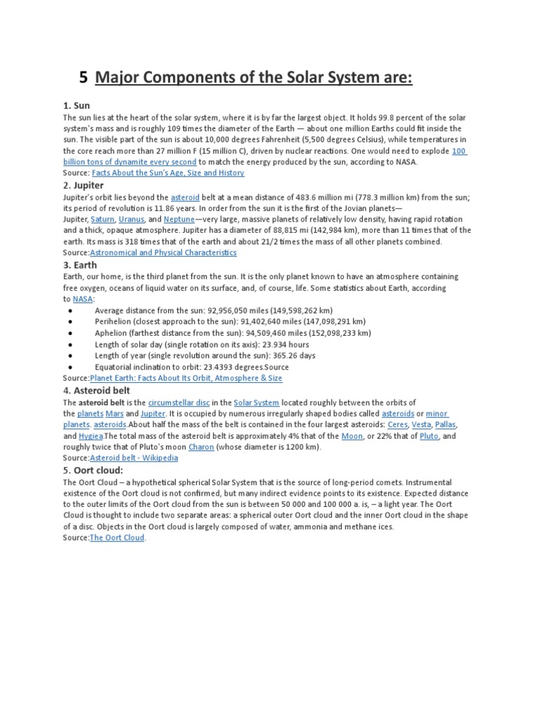 5 Major Components of The Solar System | Download Free PDF | Solar ...