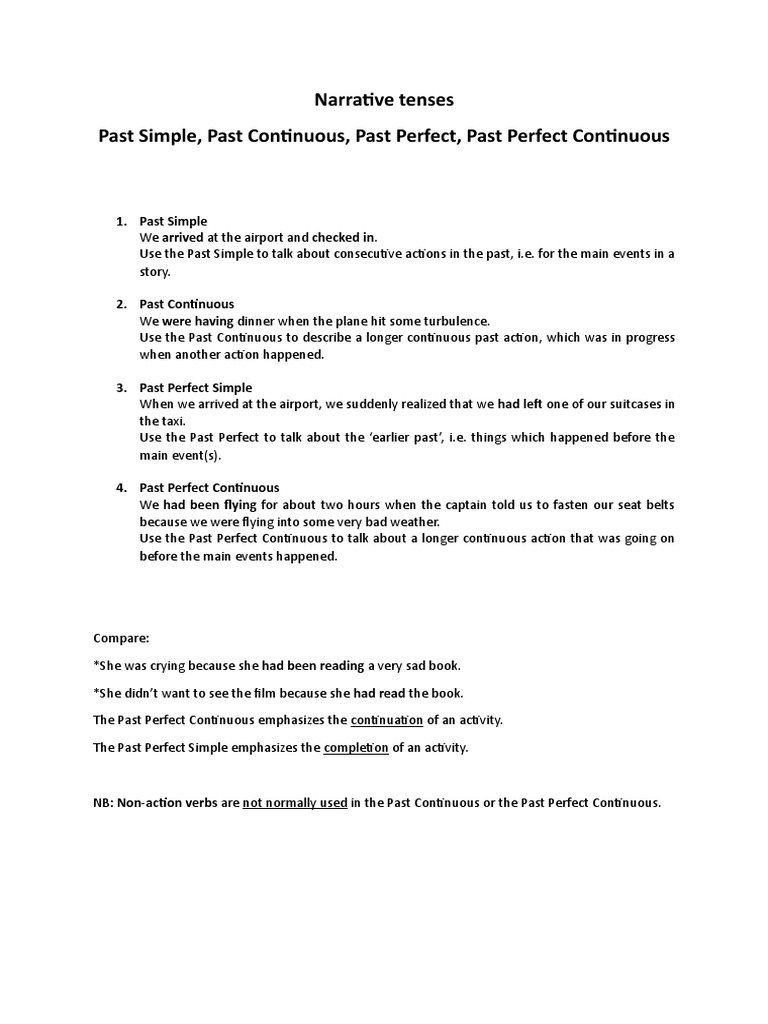Narrative Tenses Past Simple, Past Continuous, Past Perfect, Past ...