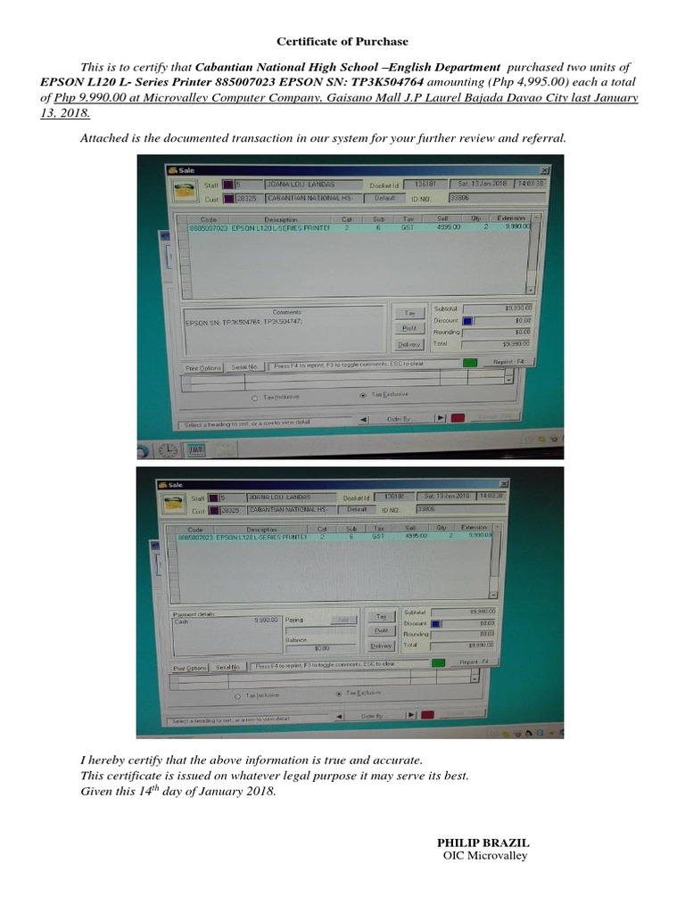 Certificate of Purchase | PDF