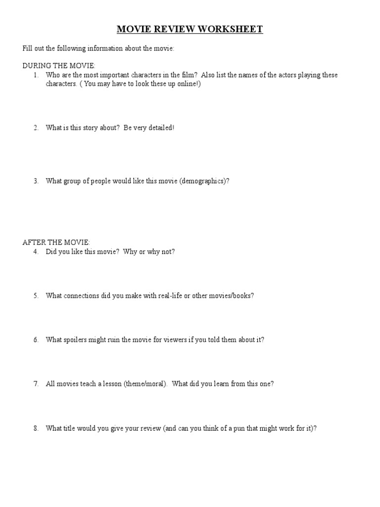 Movie Review Worksheet | PDF