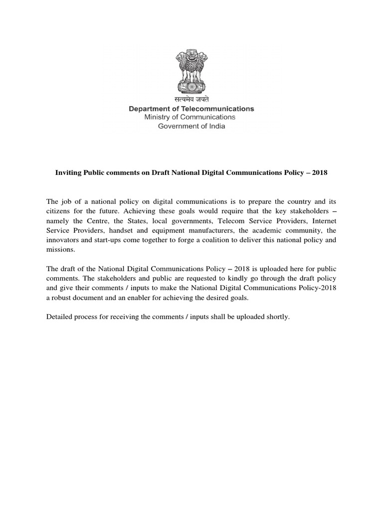 Inviting Public Comments On Draft National Digital Communications ...