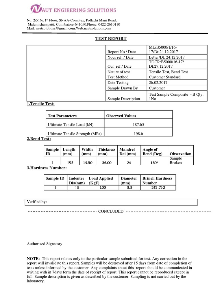 Test Report | PDF | Mechanical Engineering | Civil Engineering