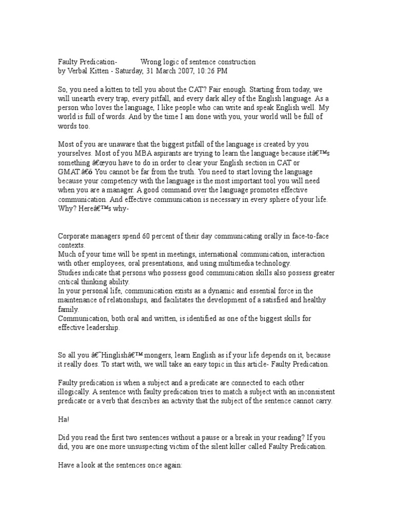 Faulty Predication - Wrong Logic of Sentence Constructionnnn | Download ...