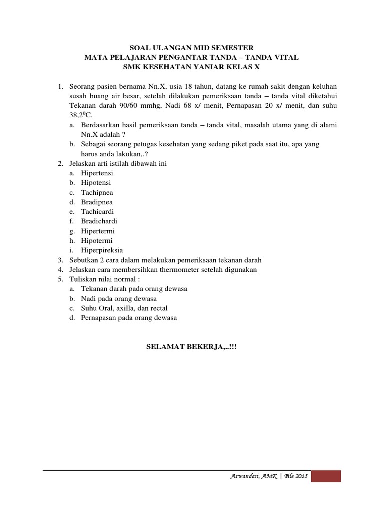 Soal Ulangan Mid Semester TTV Dan Anatomi Kelas X | PDF