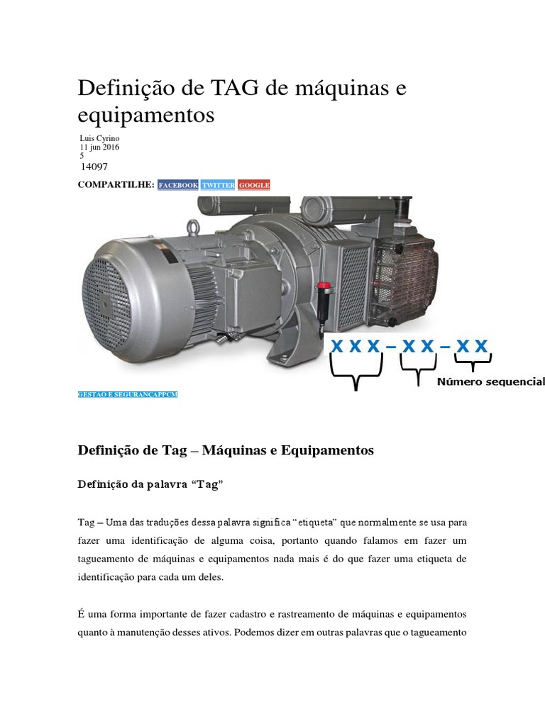 Tagueamento de Máquinas e Equipamentos | PDF | Padronização | Definição