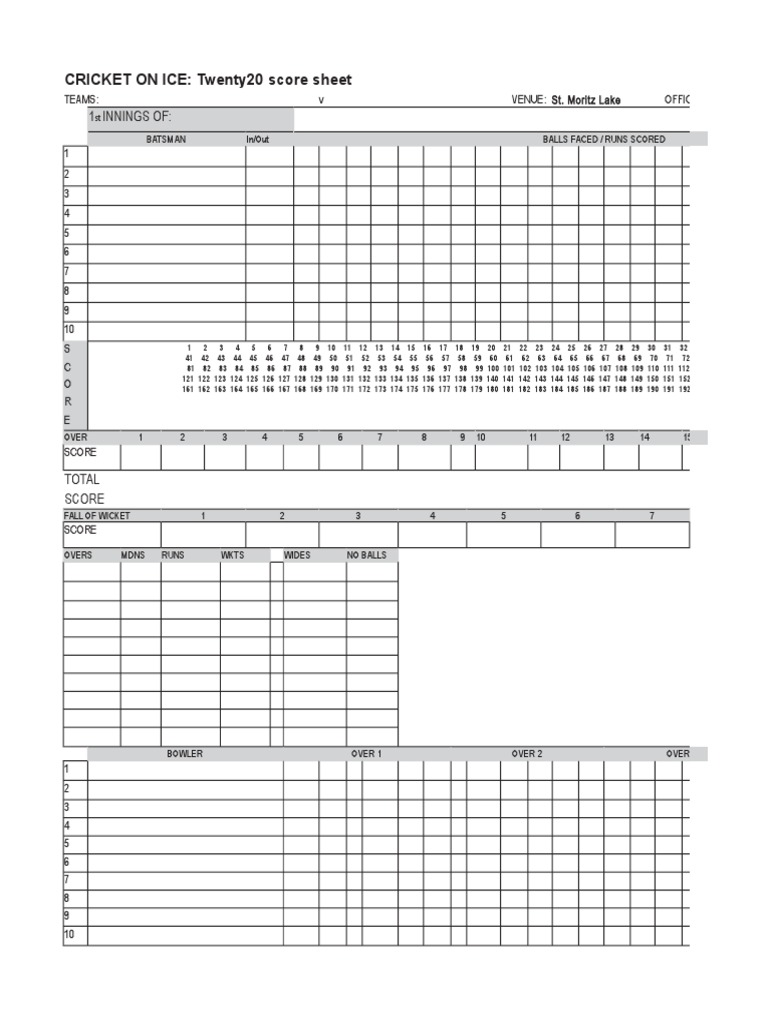 CRICKET ON ICE: Twenty20 Score Sheet: 1 Innings of | PDF ...