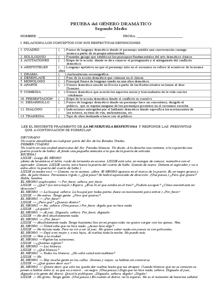 Genero Dramatico. Prueba | PDF | Teatro | Entretenimiento