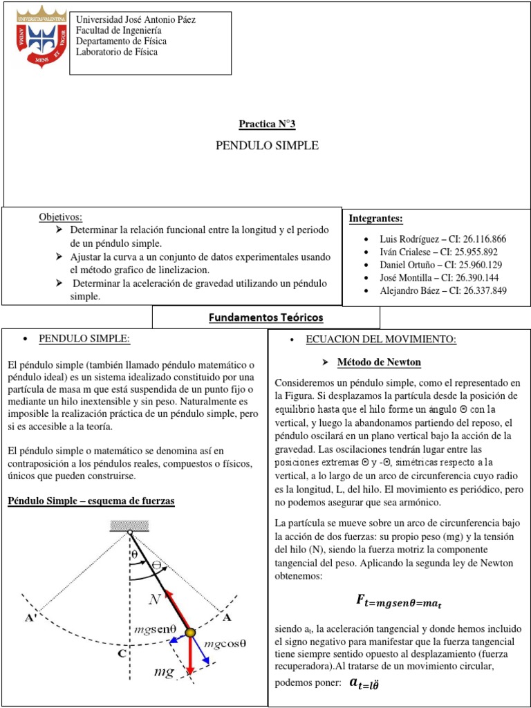 Informe de Lab - Fisica Con Grafica Logaritmica Pendulo Simple | PDF | Péndulo | Ingeniería mecánica