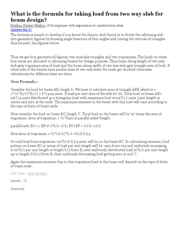 What Is The Formula For Taking Load From Two Way Slab For Beam Design ...