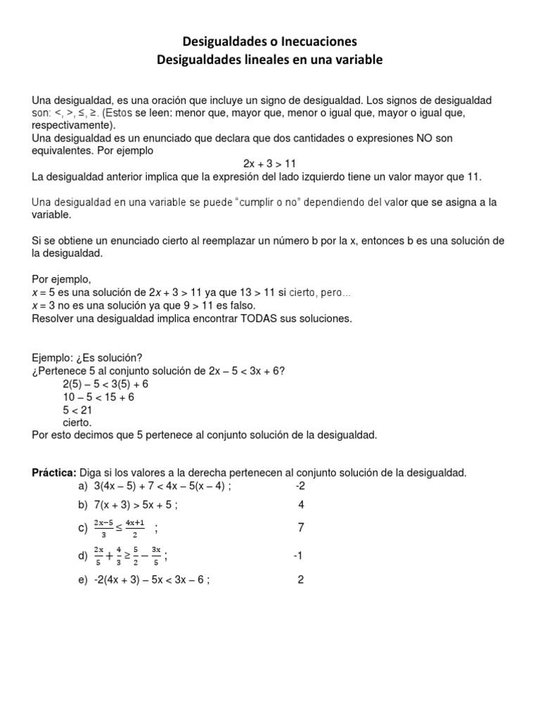 Desigualdades Lineales | PDF | Desigualdad (Matemáticas) | Intervalo (Matemáticas)