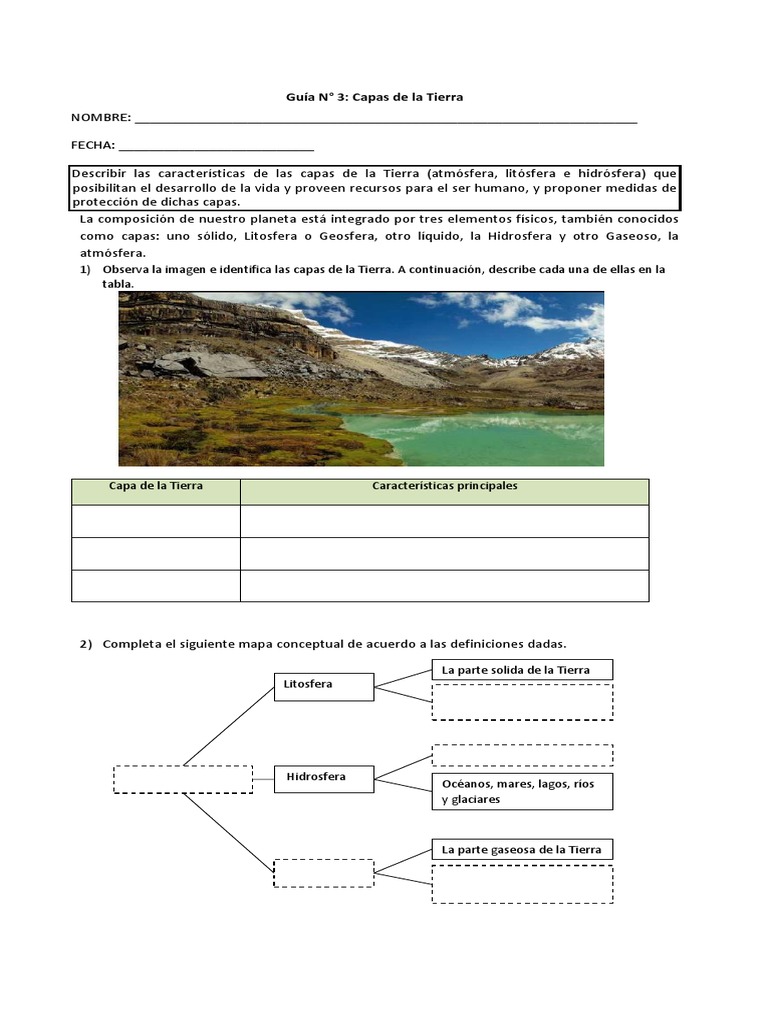 Guía #1 Capas de La Tierra 6° Básico | PDF | Estructura de la tierra ...