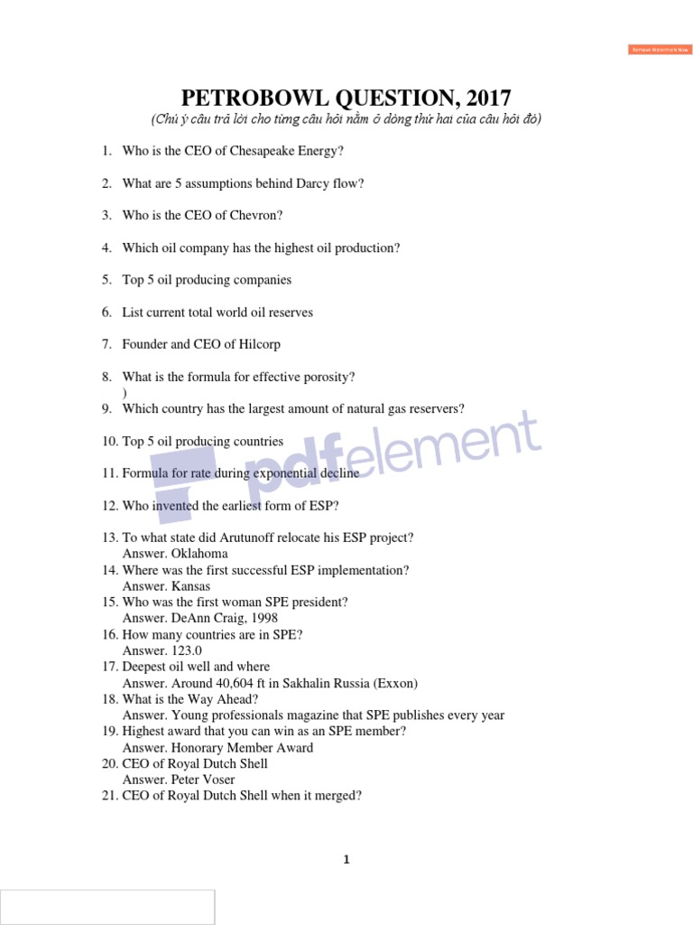 PetroBowl 2017 Questions Overview | PDF | Petroleum Reservoir | Bp