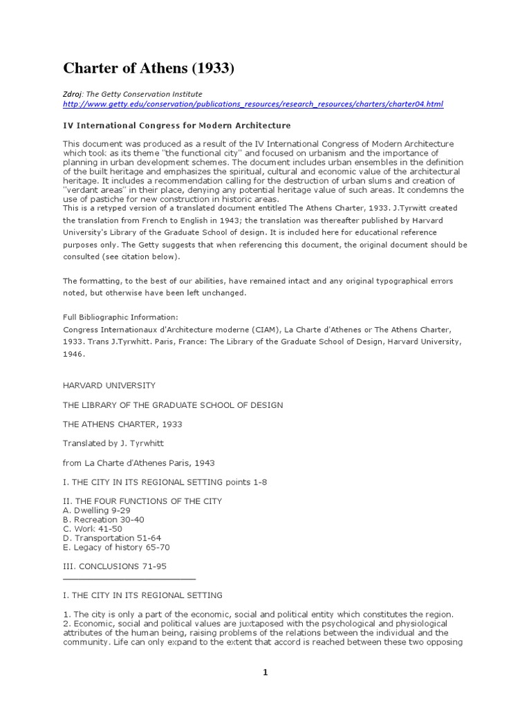 Charter of Athens 1933 | PDF | City | Traffic