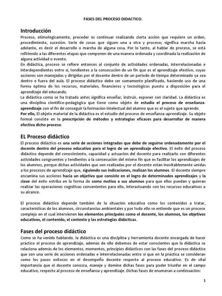 Fases Del Proceso Didactico | PDF | Maestros | Aprendizaje