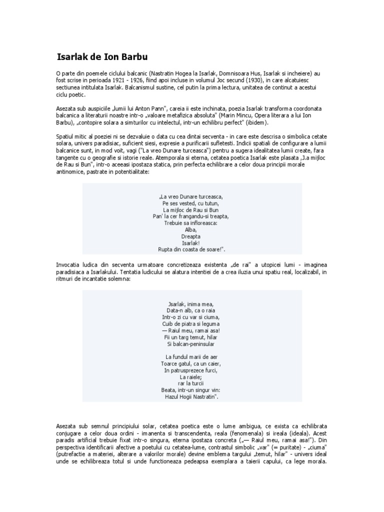 Isarlak de Ion Barbu | PDF