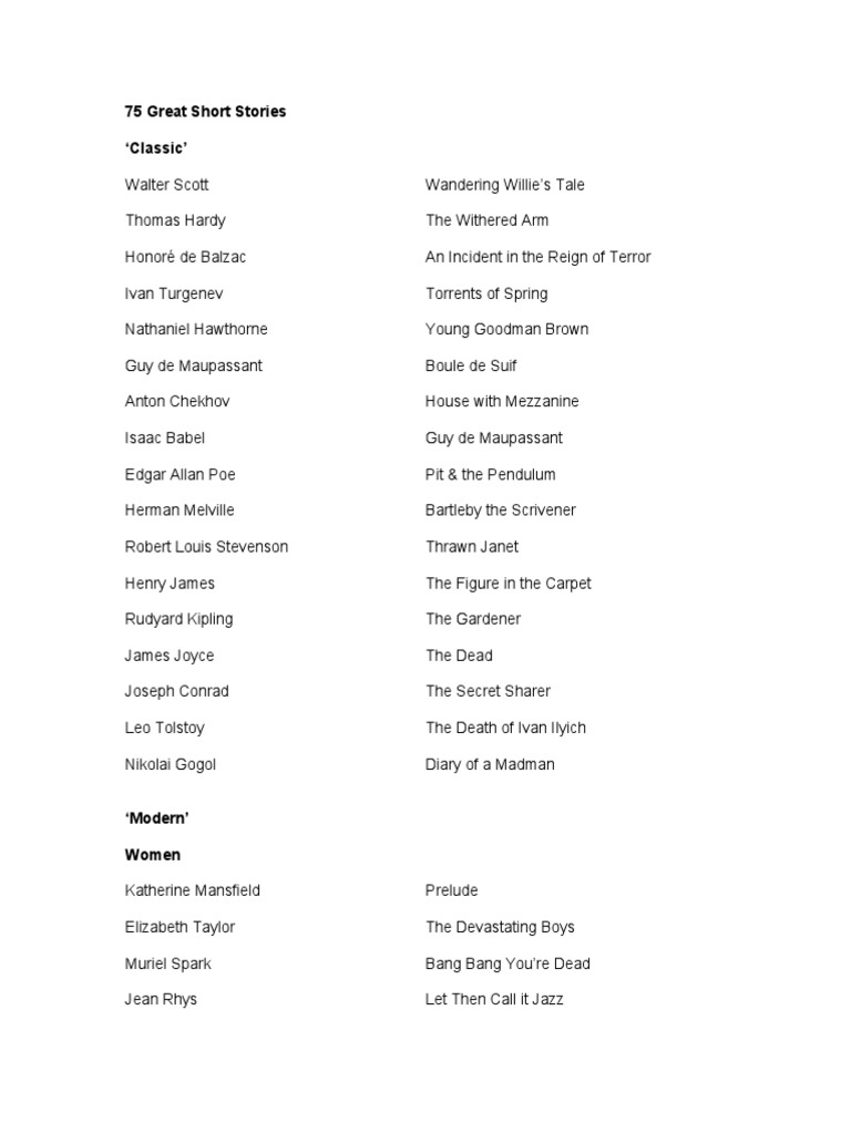 75 Great Short Stories Classic' | PDF | Short Stories | Writers
